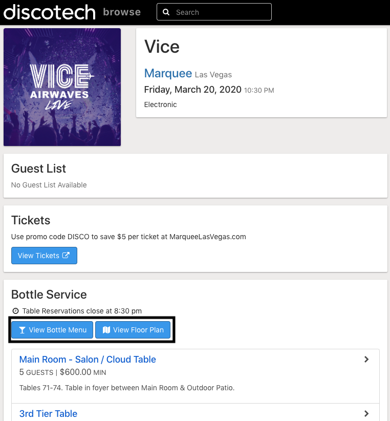 Where can I see floor plans and bottle menus? – Discotech Help Center